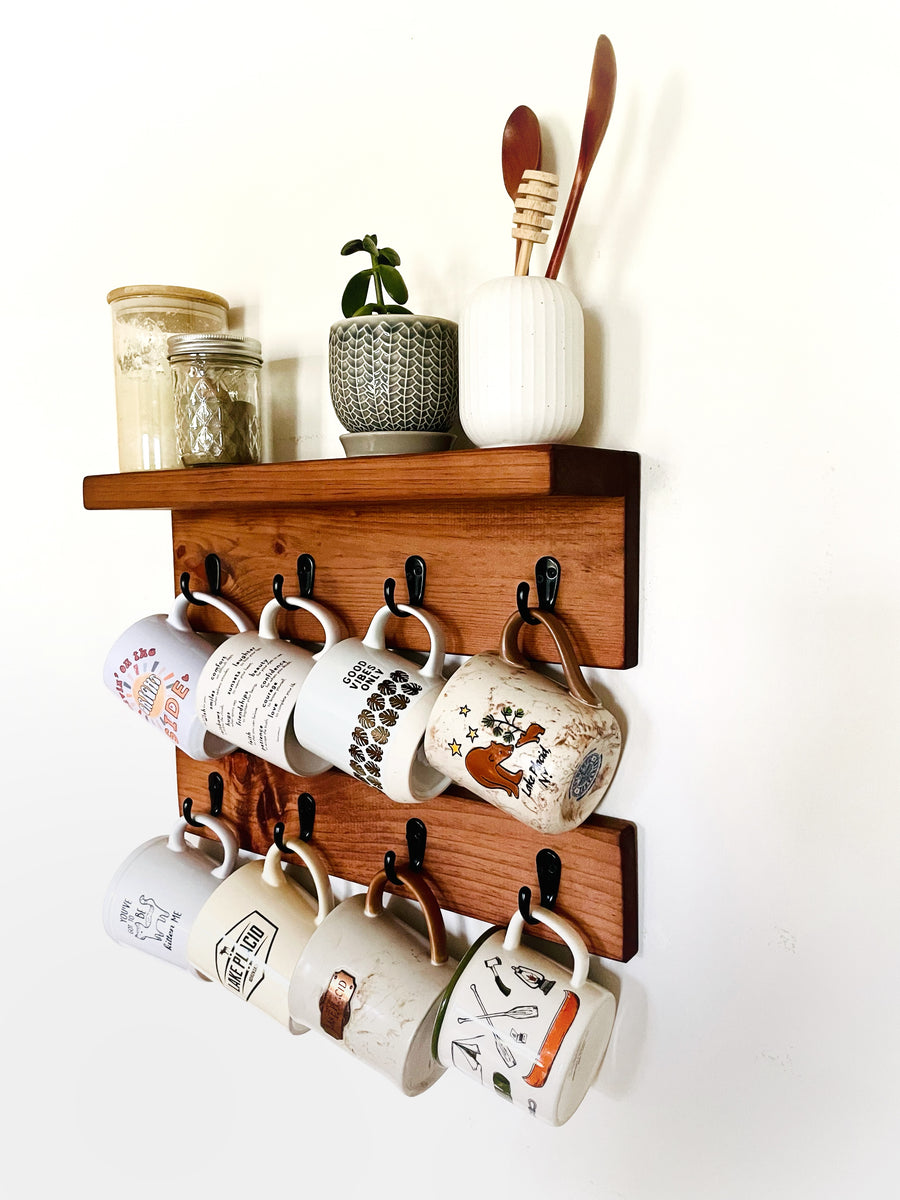 Coffee Mug Holder with Shelf, 8 cup | Wall Mounted Mug Display with Ho ...